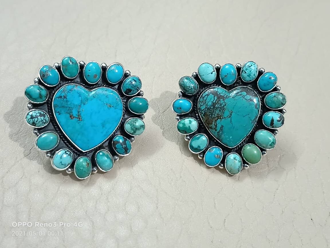 Heart Shape Turquoise Cluster Ring. - Etsy