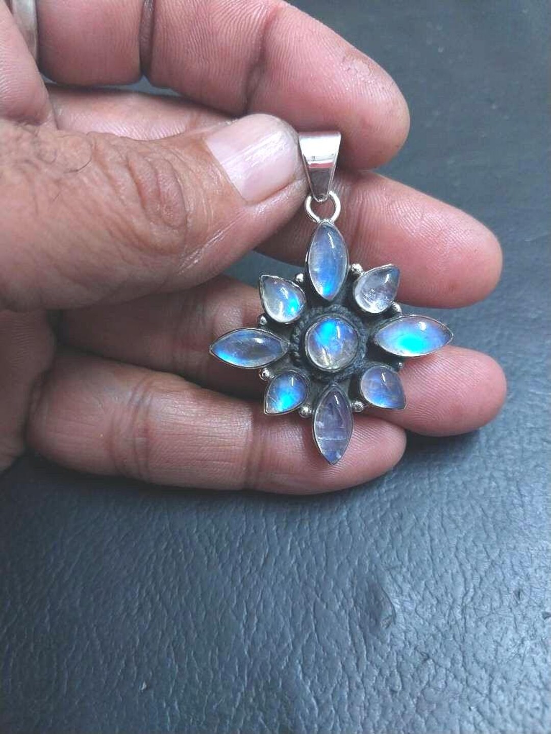 Rainbow Moonstone Flower Pendant - Etsy