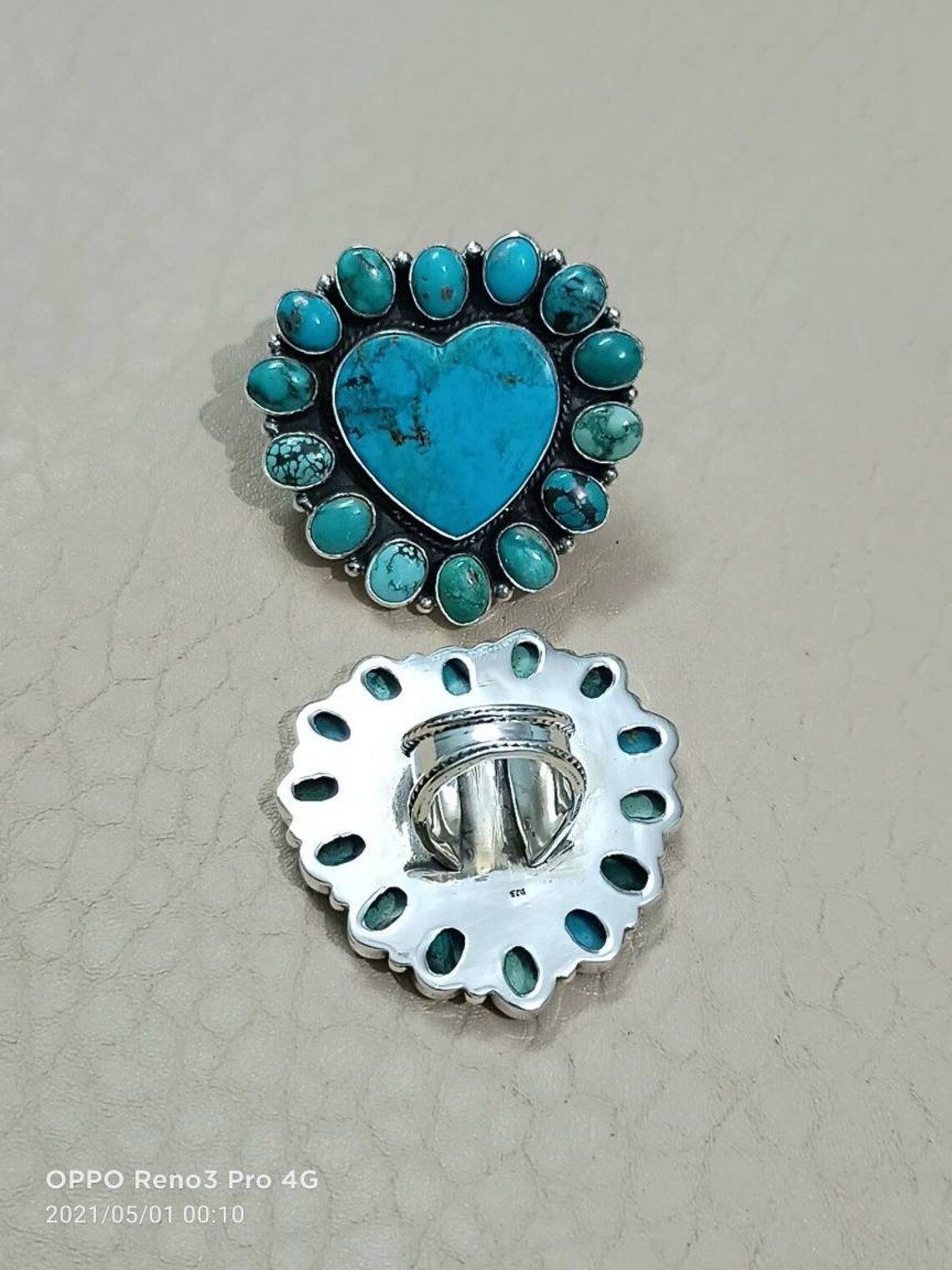 Heart Shape Turquoise Cluster Ring. - Etsy