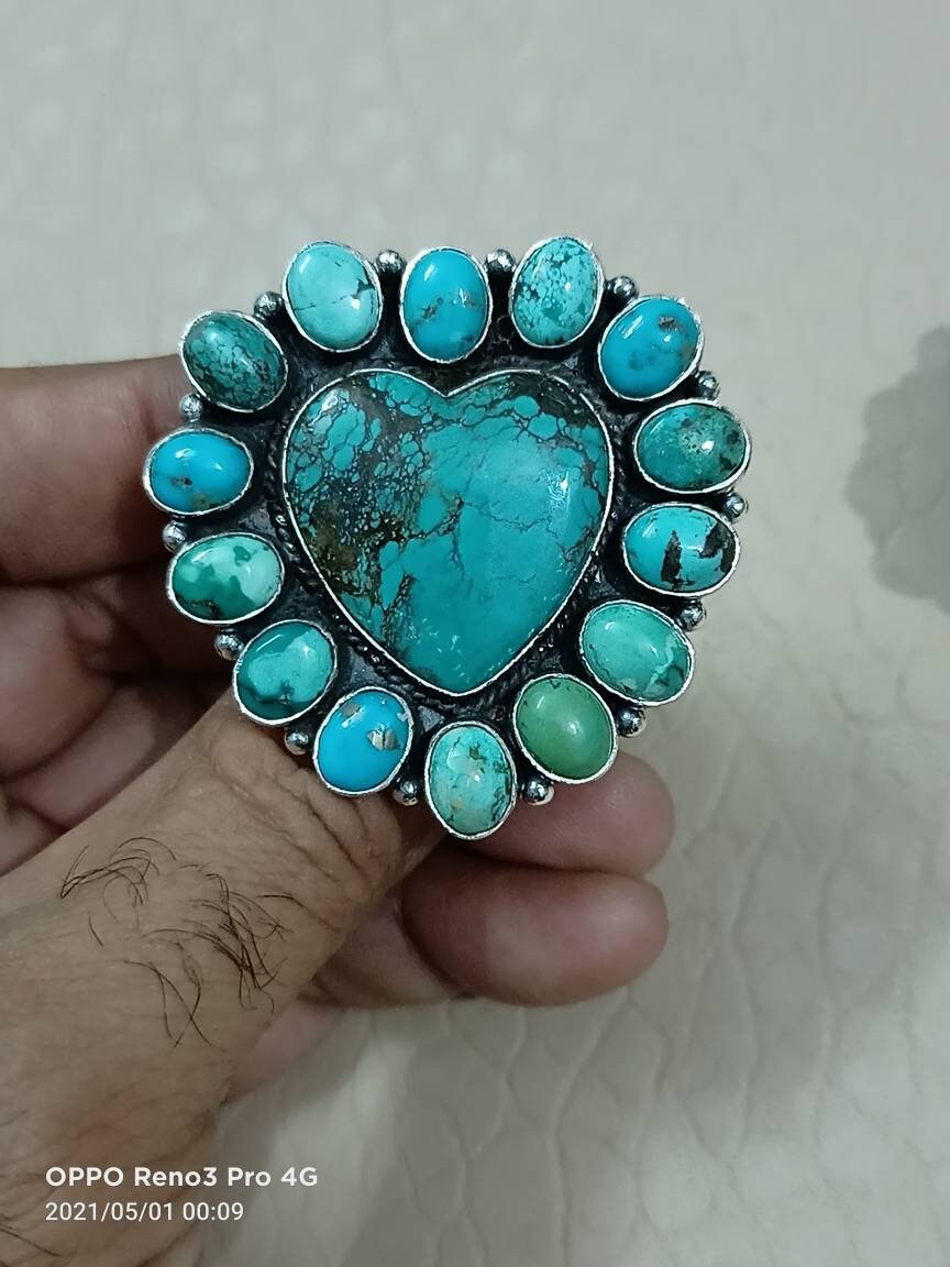 Heart Shape Turquoise Cluster Ring. - Etsy