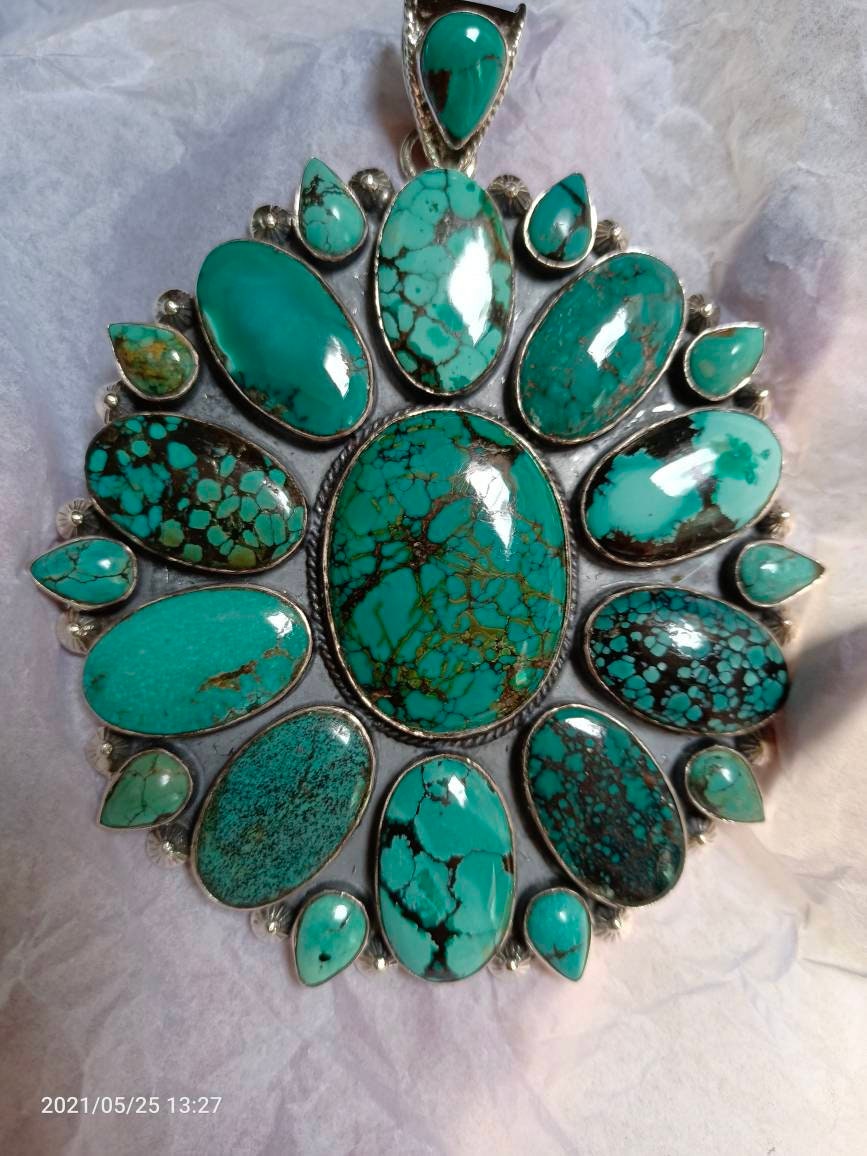 Big Turquoise Cluster Pendant. - Etsy