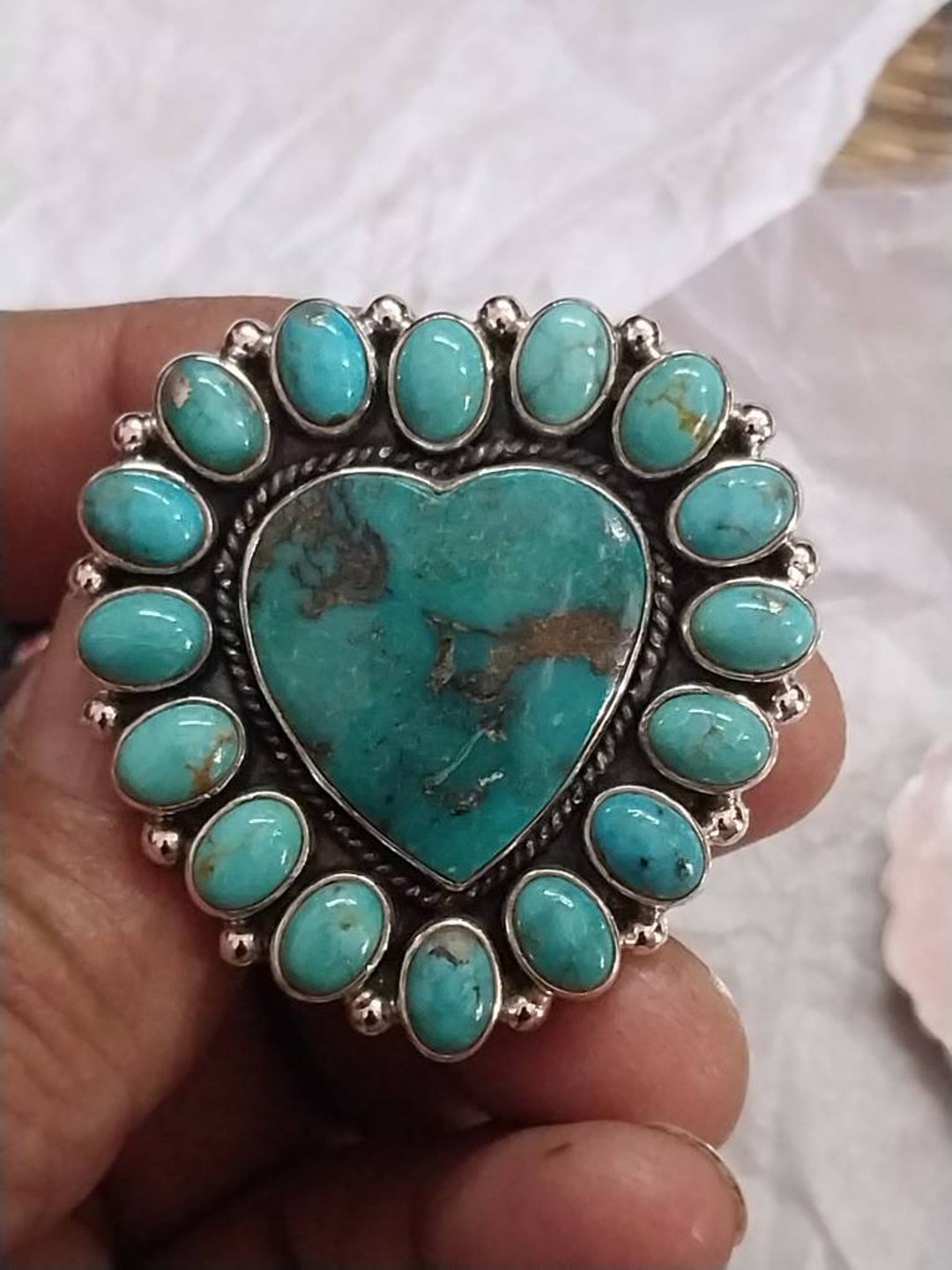 Heart Shape Turquoise Cluster Ring. - Etsy