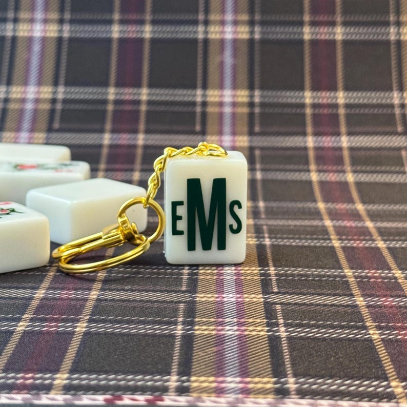 Personalized Mahjong Tile Keychain, White Tile: Monogrammed Mah Jongg ...