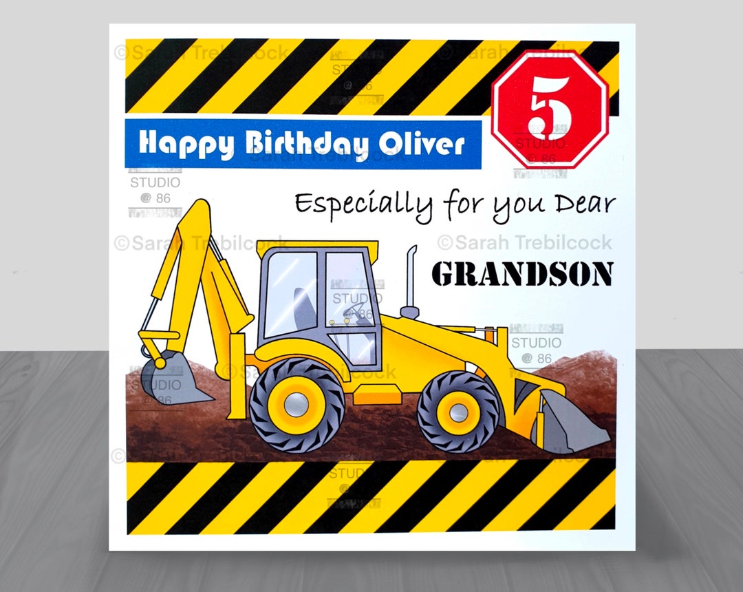 Personalised Handmade Digger Tractor Loader Birthday Card & Insert Son ...