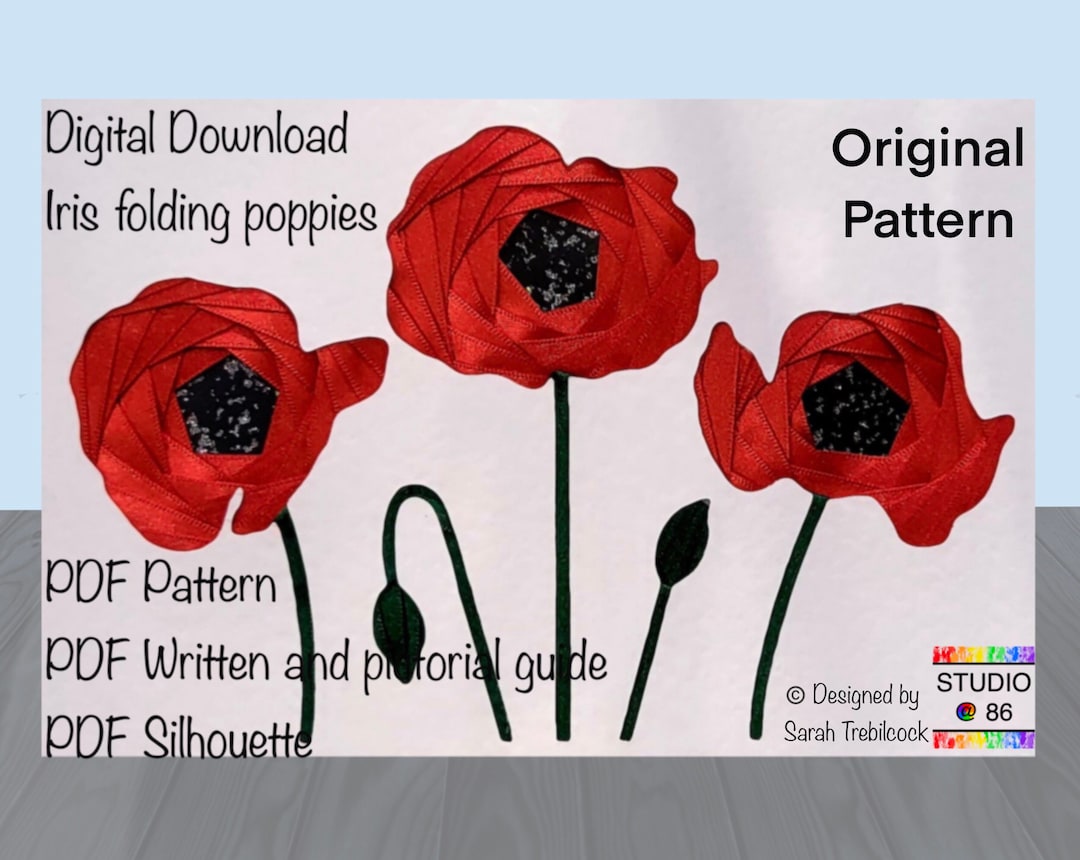 A4 PDF Instant Download for an Iris Folding Poppy Pattern Template With ...