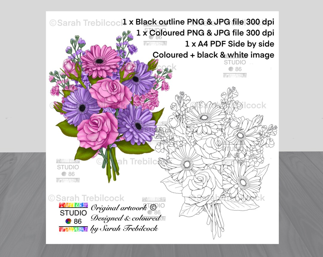 Instant Download 5 Digital Digi Stamps Bouquet Rose Gerbera Stock for ...