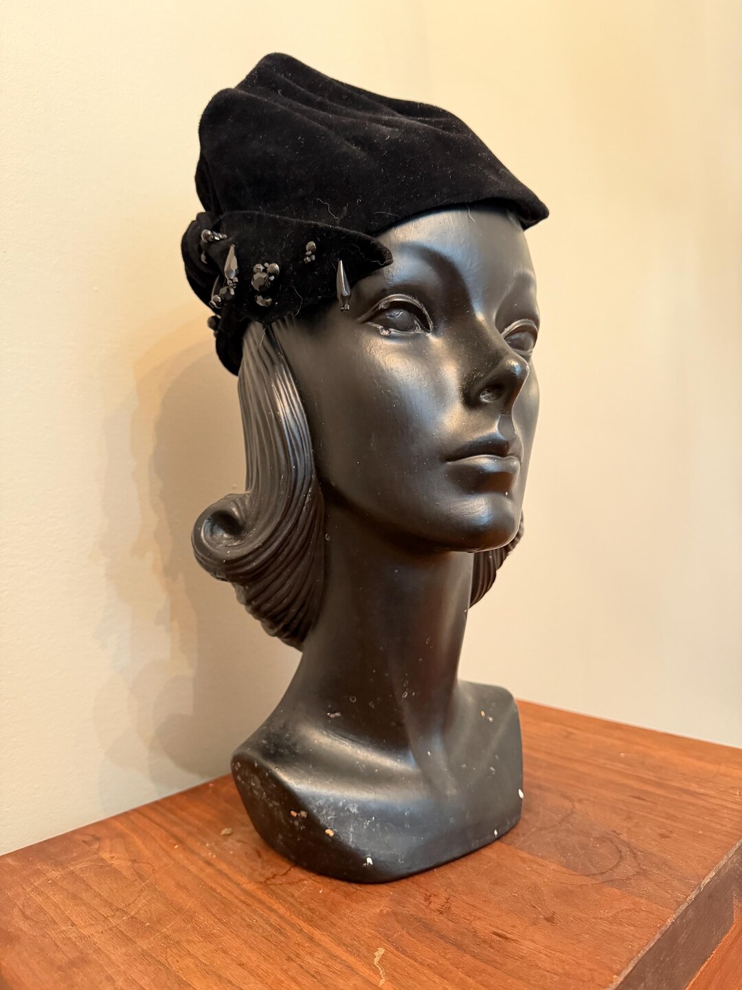 1930s Black Velvet Beaded Pixie Hat With Bow Made in Paris France - Etsy