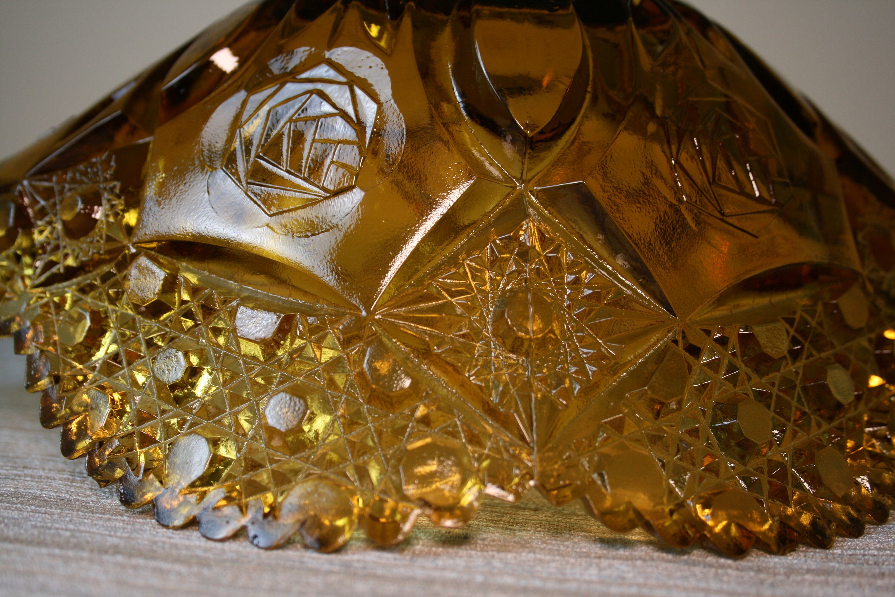 Vintage Kemple Glass Wheatonware Napoleon Hat Banana Bowl Amber Cane ...