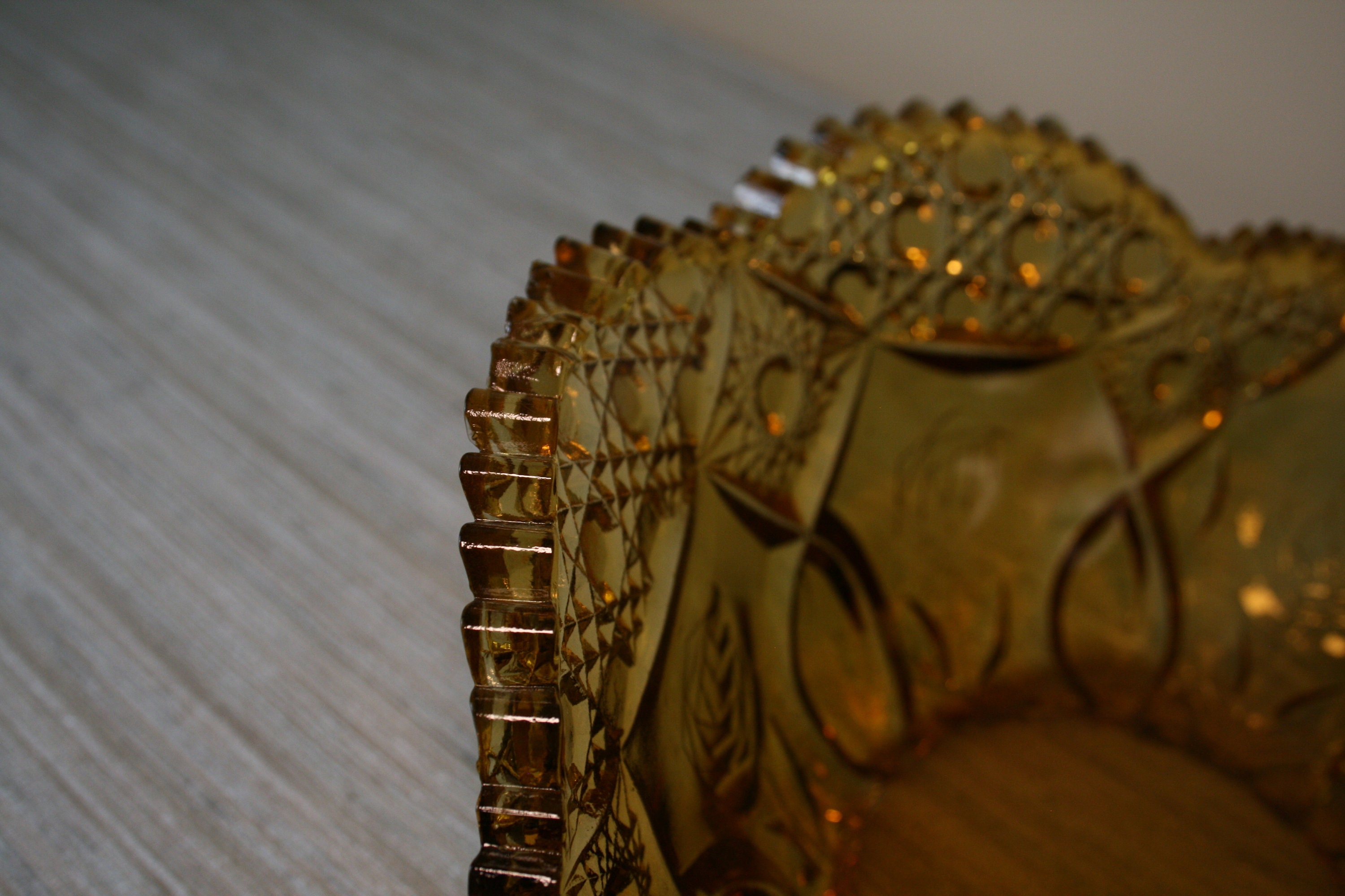Vintage Kemple Glass Wheatonware Napoleon Hat Banana Bowl Amber Cane ...