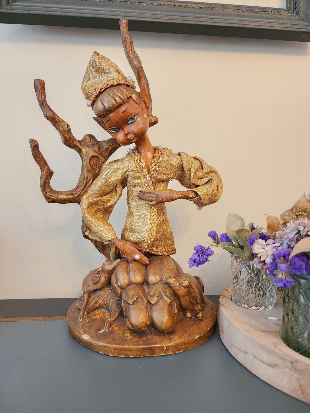 MCM Pixie Elf Playing Instrument Lute With Deer Rare - Etsy