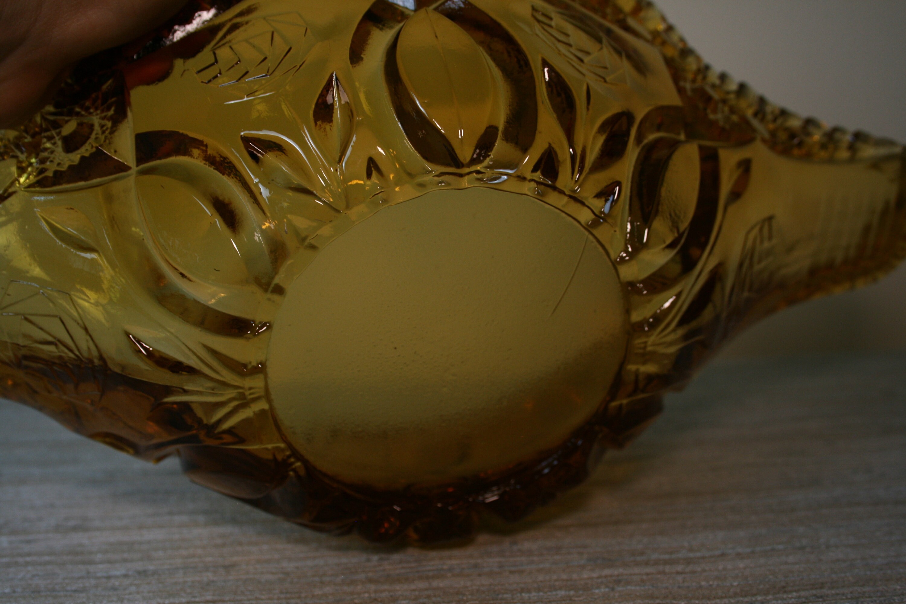 Vintage Kemple Glass Wheatonware Napoleon Hat Banana Bowl Amber Cane ...