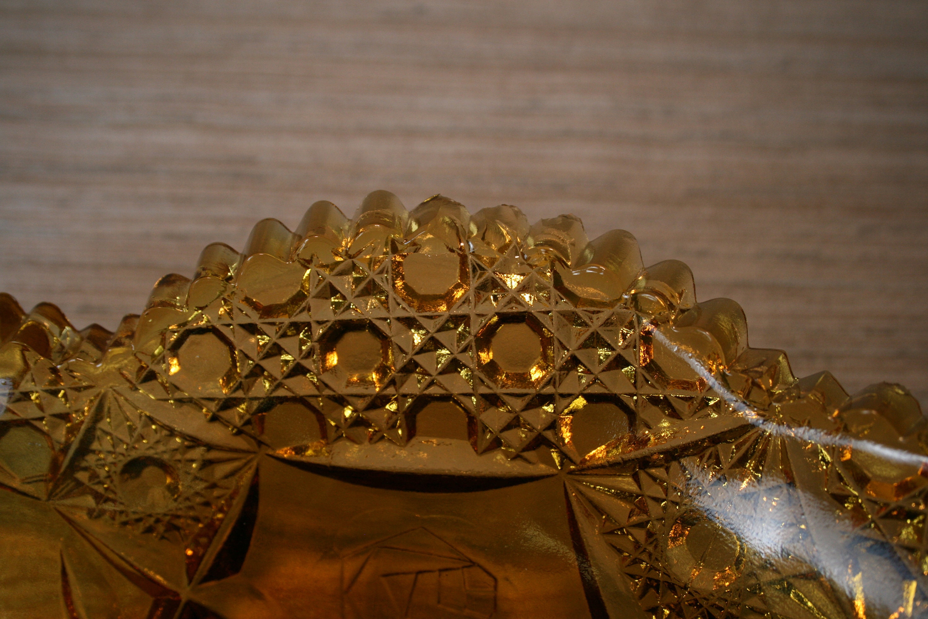 Vintage Kemple Glass Wheatonware Napoleon Hat Banana Bowl Amber Cane ...