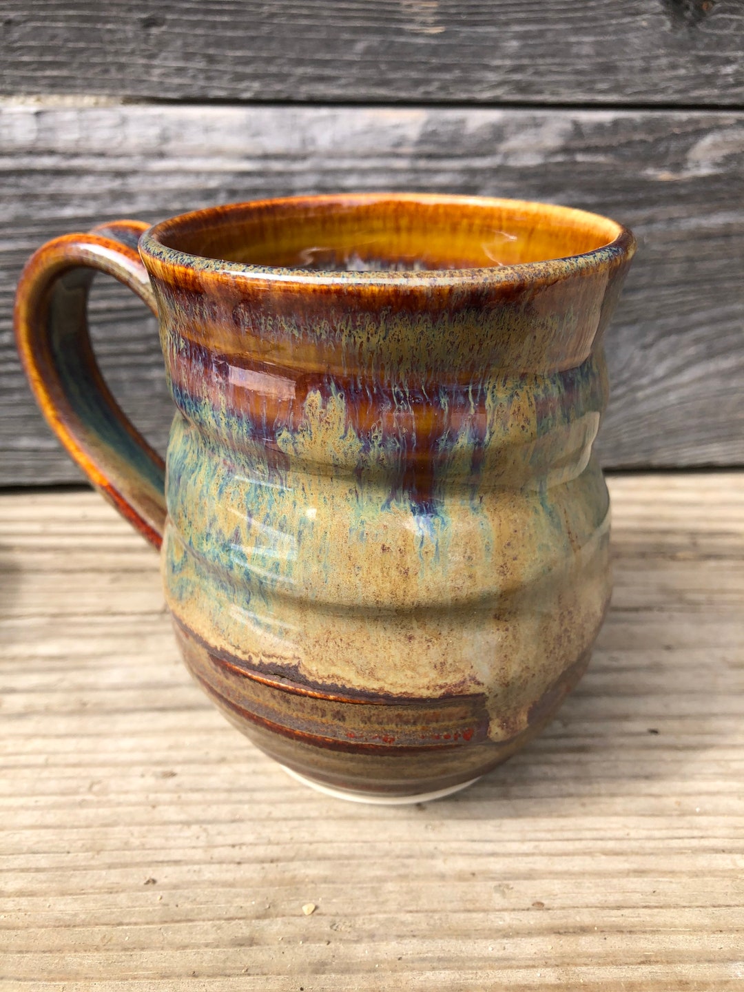 Large 12-16oz. Ceramic Pottery Mug in Waterfall Brown, Handmade ...