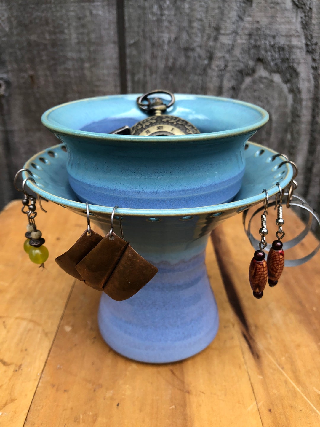 Handmade Ceramic Earring Holder With Dish: Lilac Pottery Jewelry Stand ...