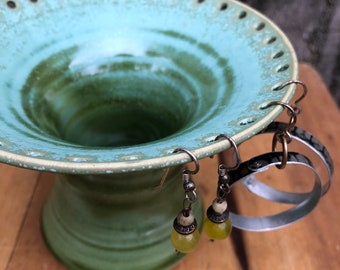 Ceramic Earring Holder With Dish in Waterfall Brown, Pottery Jewelry ...