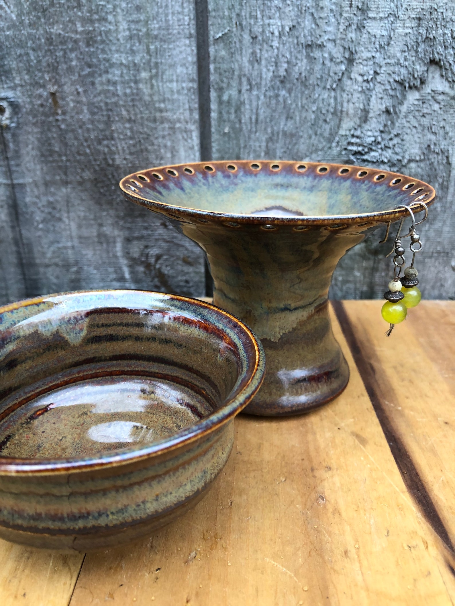 Ceramic Earring Holder With Dish in Waterfall Brown Pottery - Etsy