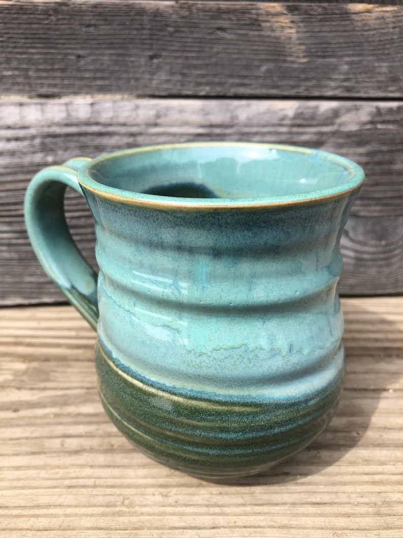 Ceramic Large Handmade Pottery Mug in Blue Green free - Etsy