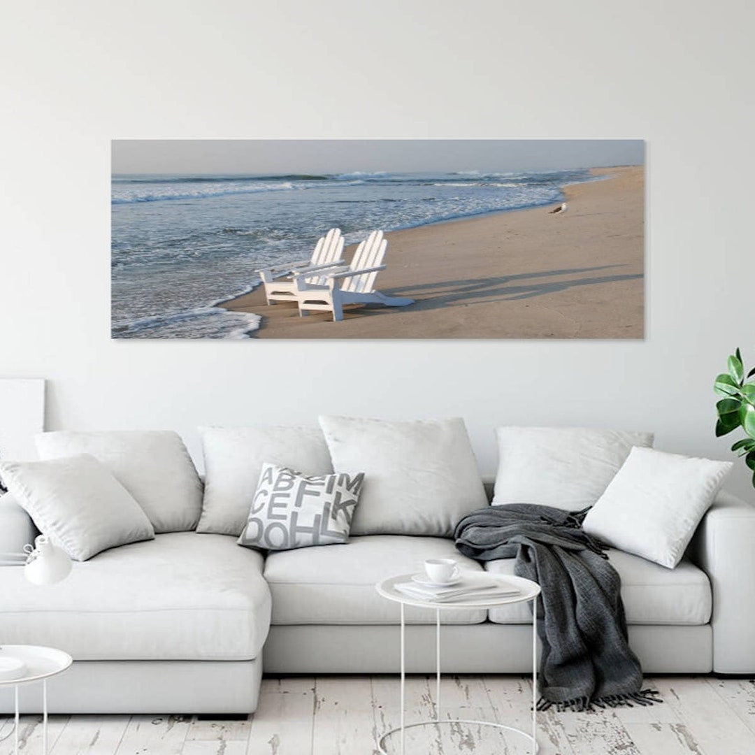 Beach Chairs and Shadow Panorama Photo, Housewarming Gift, Bedroom Art ...