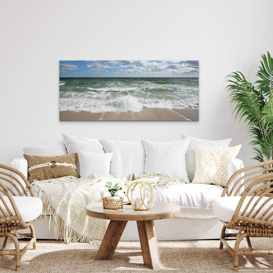 Sunlight on Surf & Clouds Panorama Photo, Housewarming Gift, Ocean ...