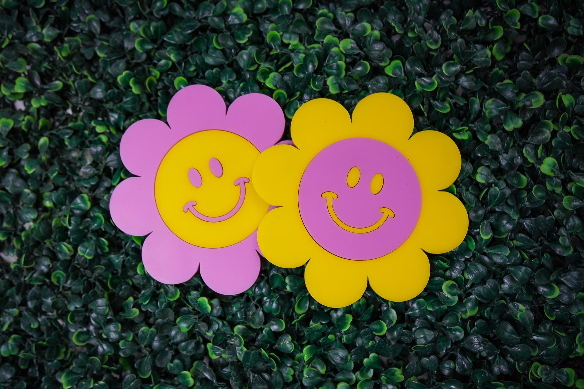 Y2K Flower Coaster: Smiley Face Acrylic Cork Coaster - Etsy