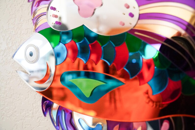 Colorful Mirror "cat With Fish" Wall Art – Handmade Decor - Etsy