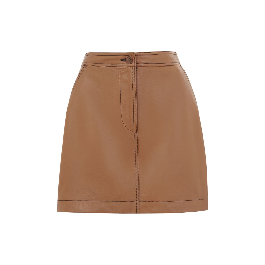 Women Plain Brown Leather Skirt Handmade Genuine Sheep Leather Modern Outwear Classy Leather
