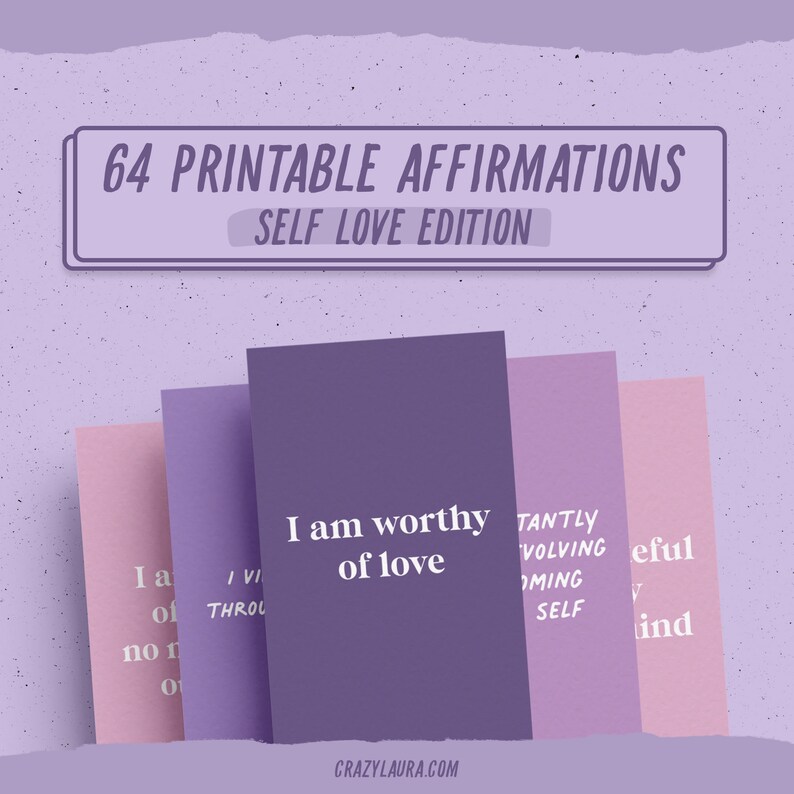 64 Printable Self Love Affirmations , Self Care Encouragement Cards ...