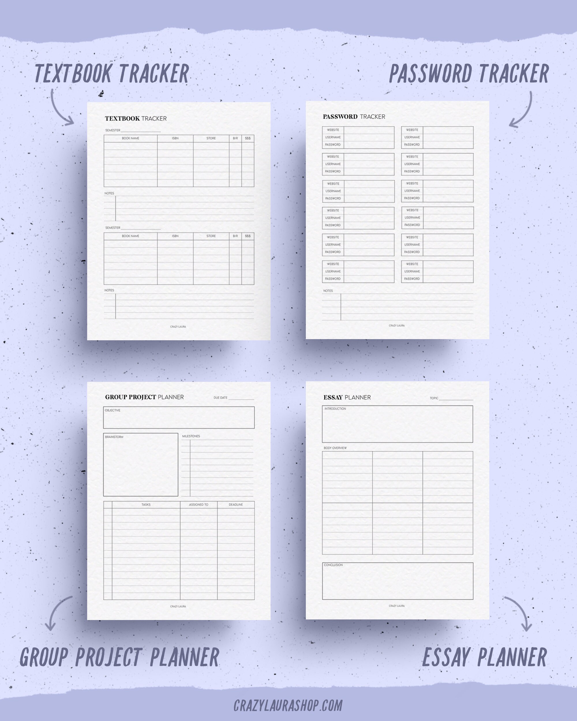 Student Planner Printable Bundle, Monthly, Weekly, Daily Planners, 16 Page Pack With Trackers ...