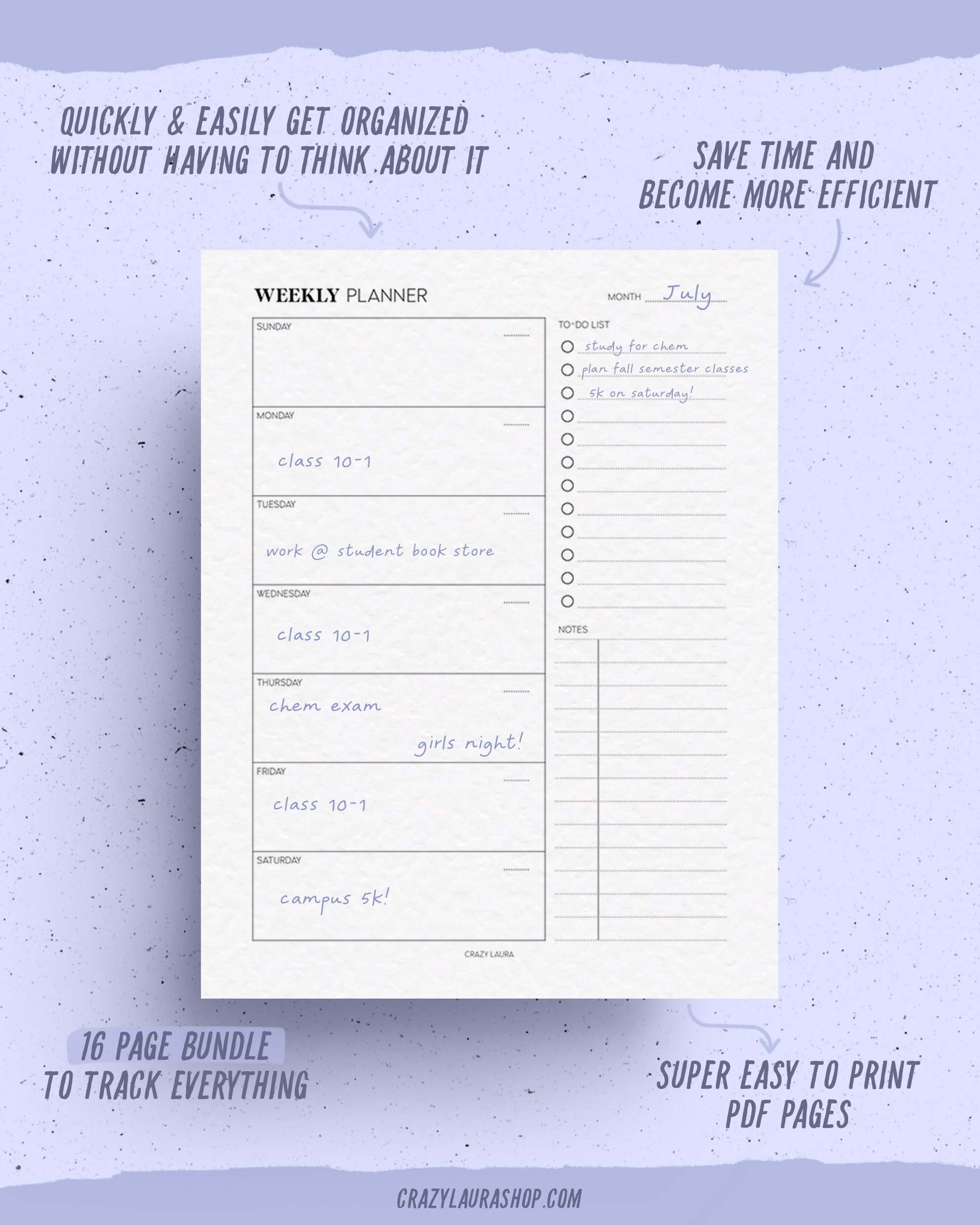 Student Planner Printable Bundle, Monthly, Weekly, Daily Planners, 16 ...