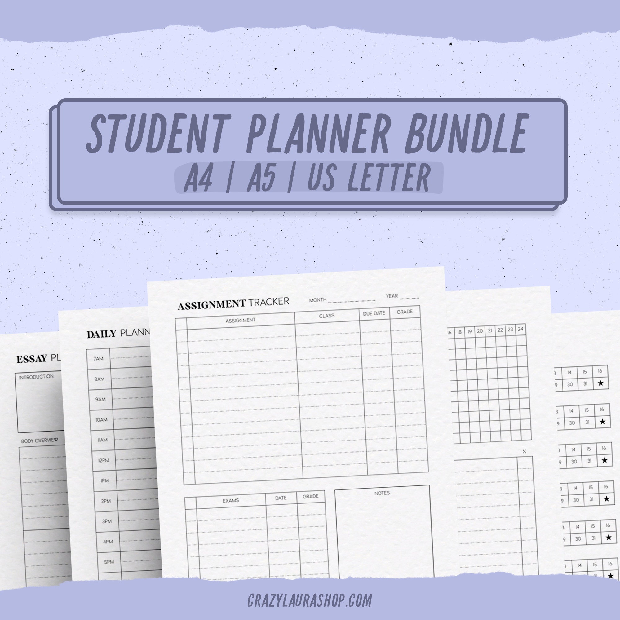 Student Planner Printable Bundle, Monthly, Weekly, Daily Planners, 16 Page Pack With Trackers ...