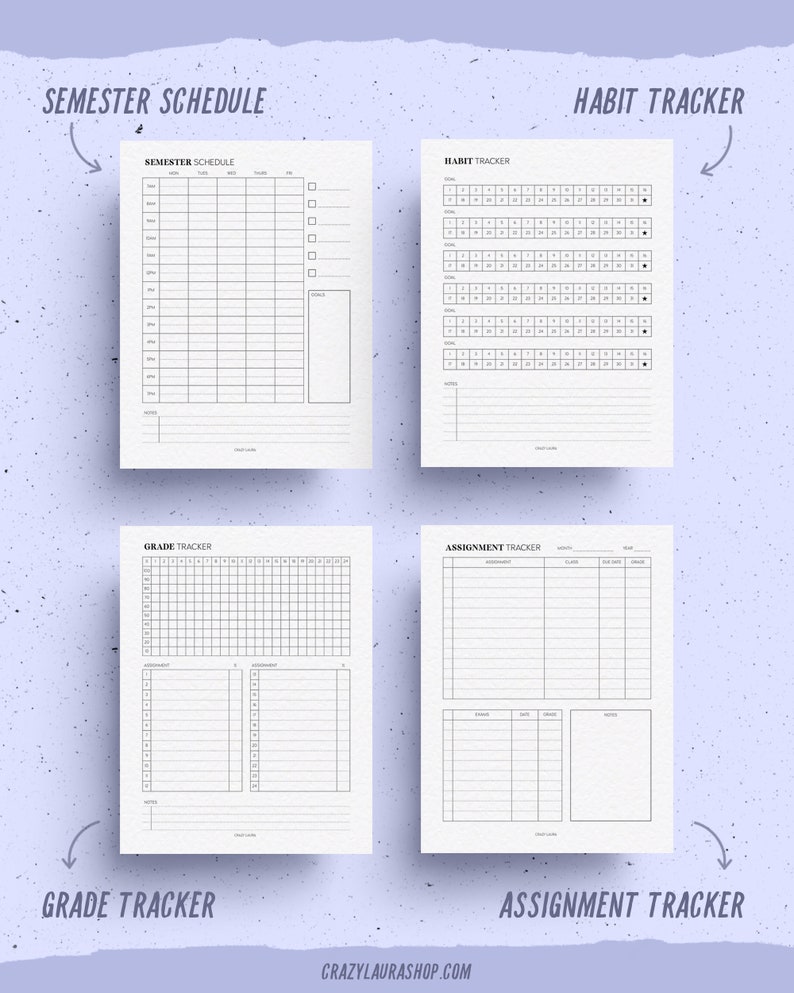 Student Planner Printable Bundle, Monthly, Weekly, Daily Planners, 16 Page Pack With Trackers ...