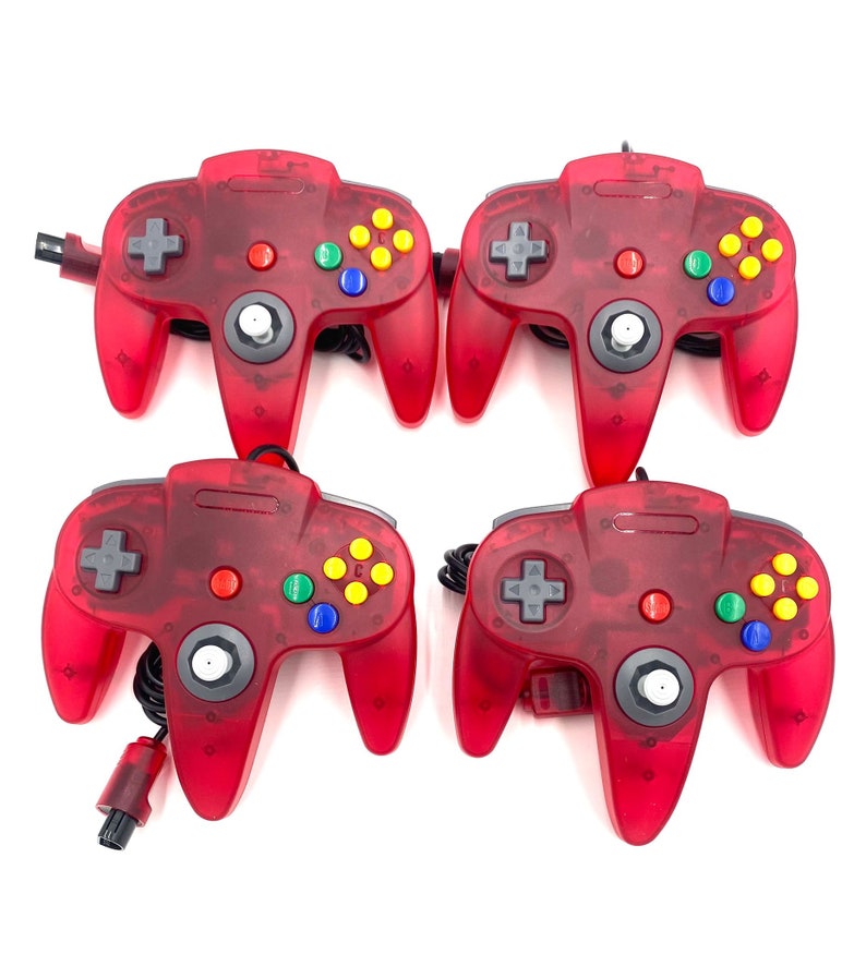 Authentic Nintendo 64 Watermelon Red N64 + up to 4 Controllers + Jumper ...