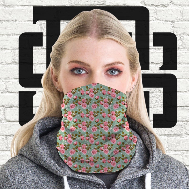 Face Mask Wild Rose Pattern PPE Bandana Neck Warmer Snood | Etsy