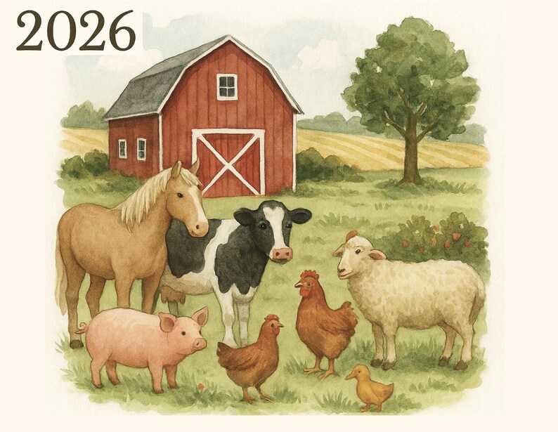 Whimsical Farm 2026 Printable Calendar | Rustic Country Charm | Double ...