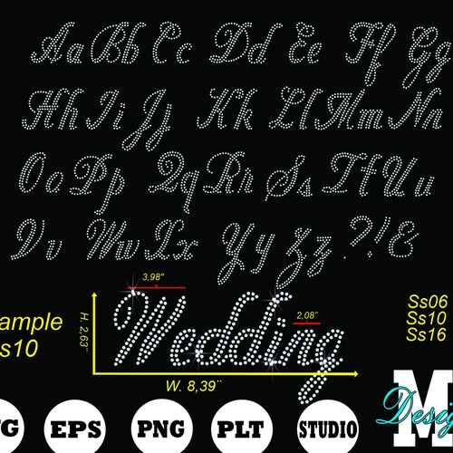 Rhinestone Template Svg Cursive Letters Font Rhinestone Svg - Etsy