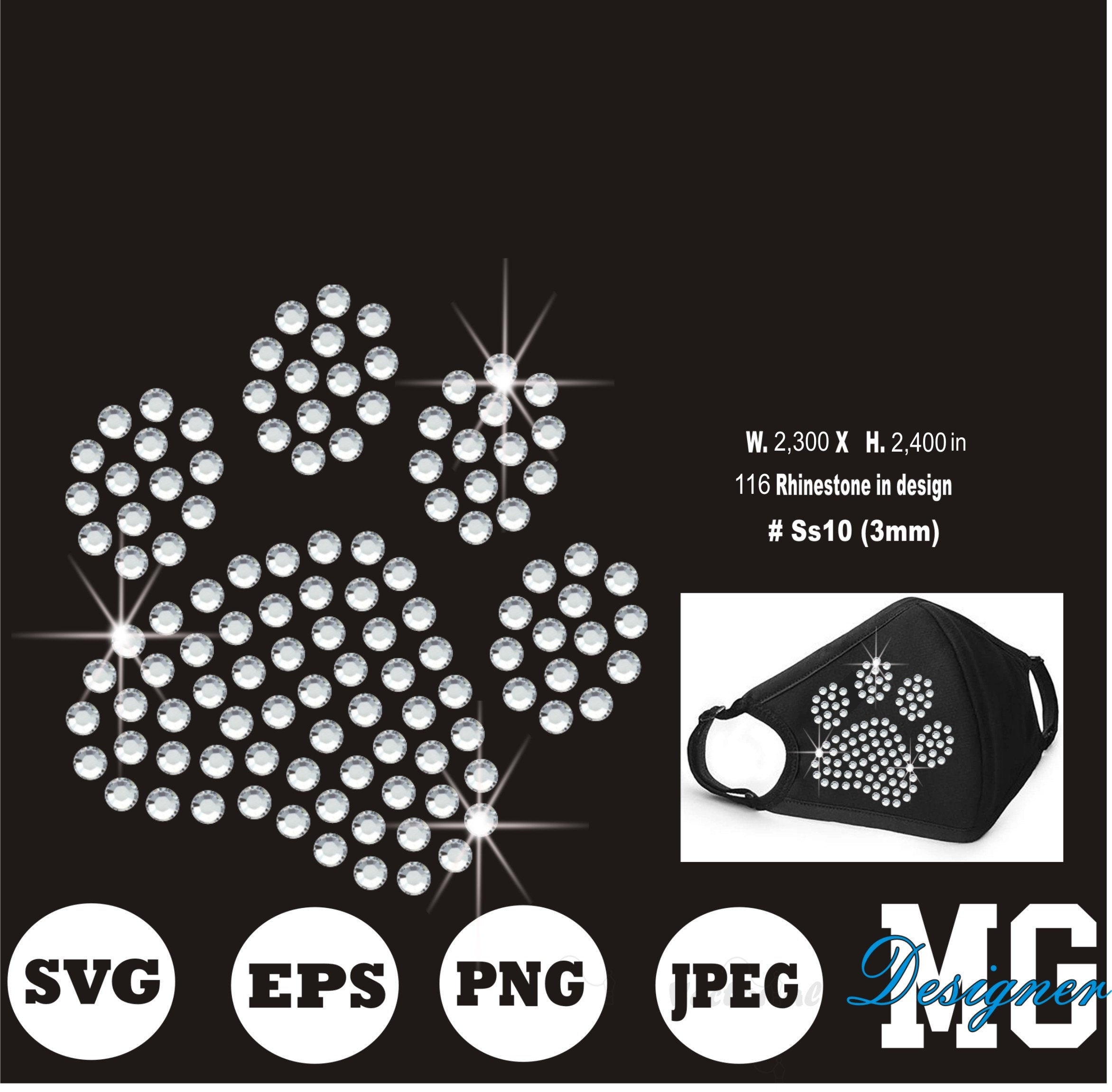 Paw Rhinestone Svg, Rhinestone Template Svg, Pag Dog Svg, Paw Dog Cat ...