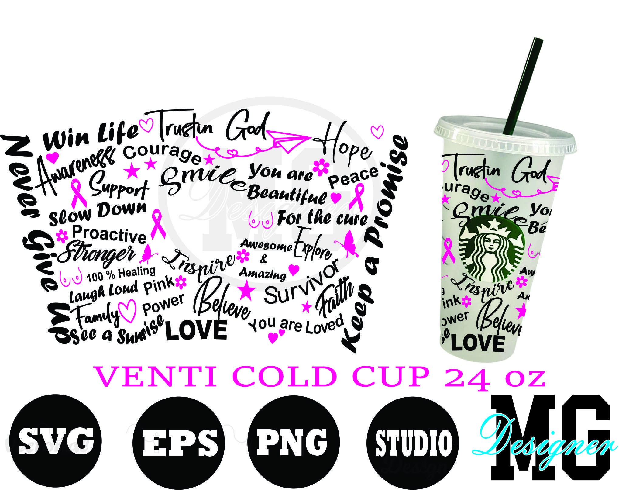 Pink Ribbonk Svg, Full Wrap Tumbler Svg, 24 Oz Full Wrap Template ...