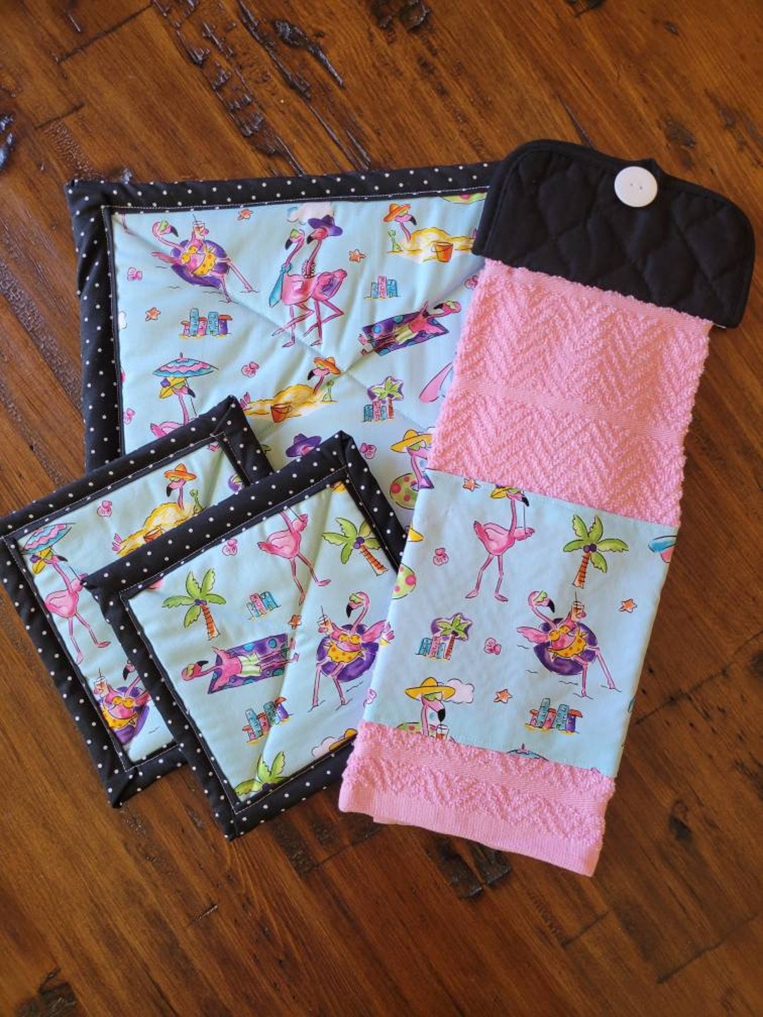 Pink Flamingos Kitchen Set Hanging Towel Potholders - Etsy
