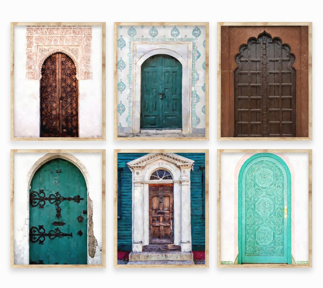 Boho Door Wall Art, Set of 6 prints, Morccoan Door Art, Aquarell Door ...