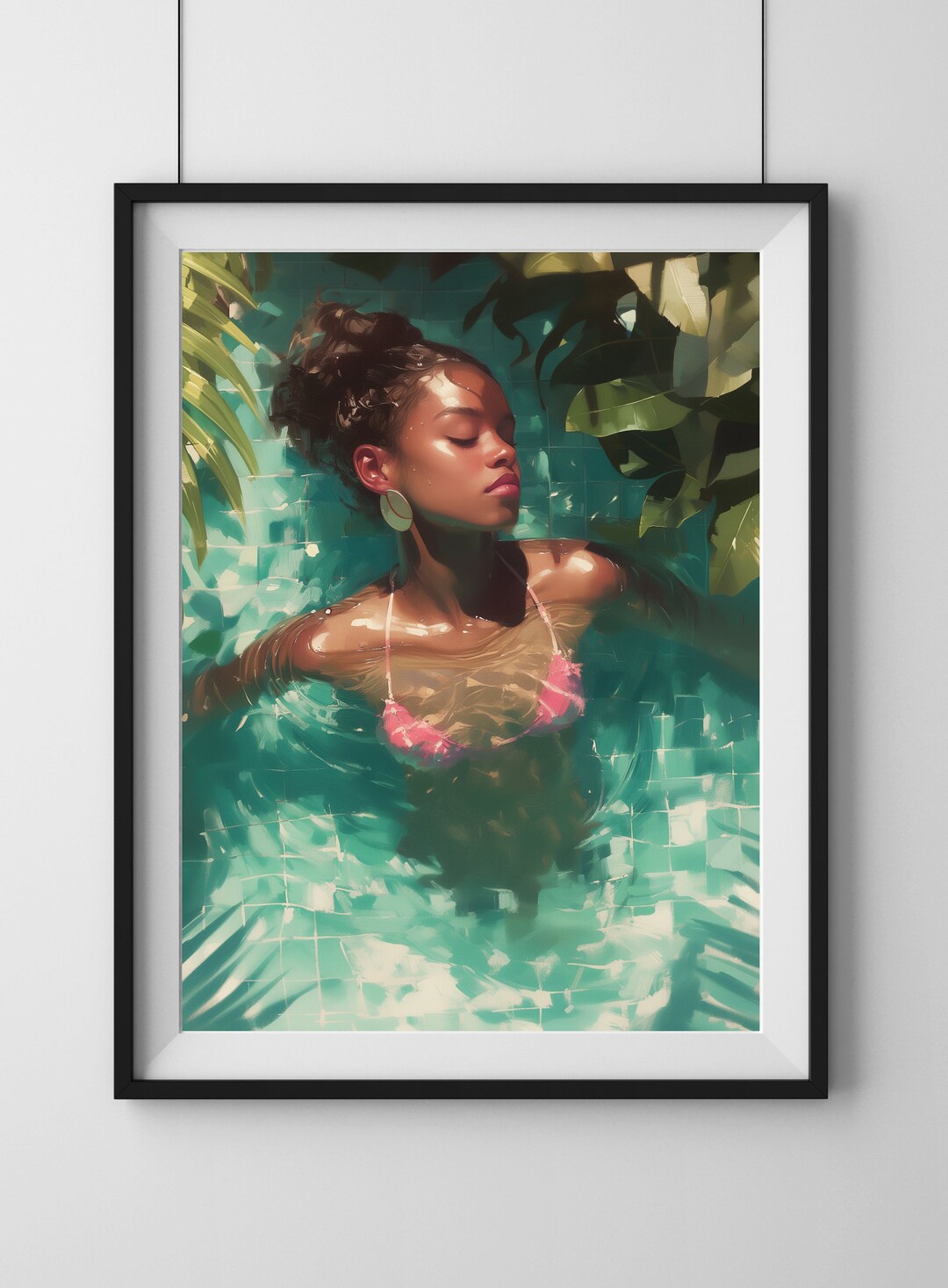 African American Girl Art, Summer Pool Wall Art, Boho Wallart Digital Download, Summer ...