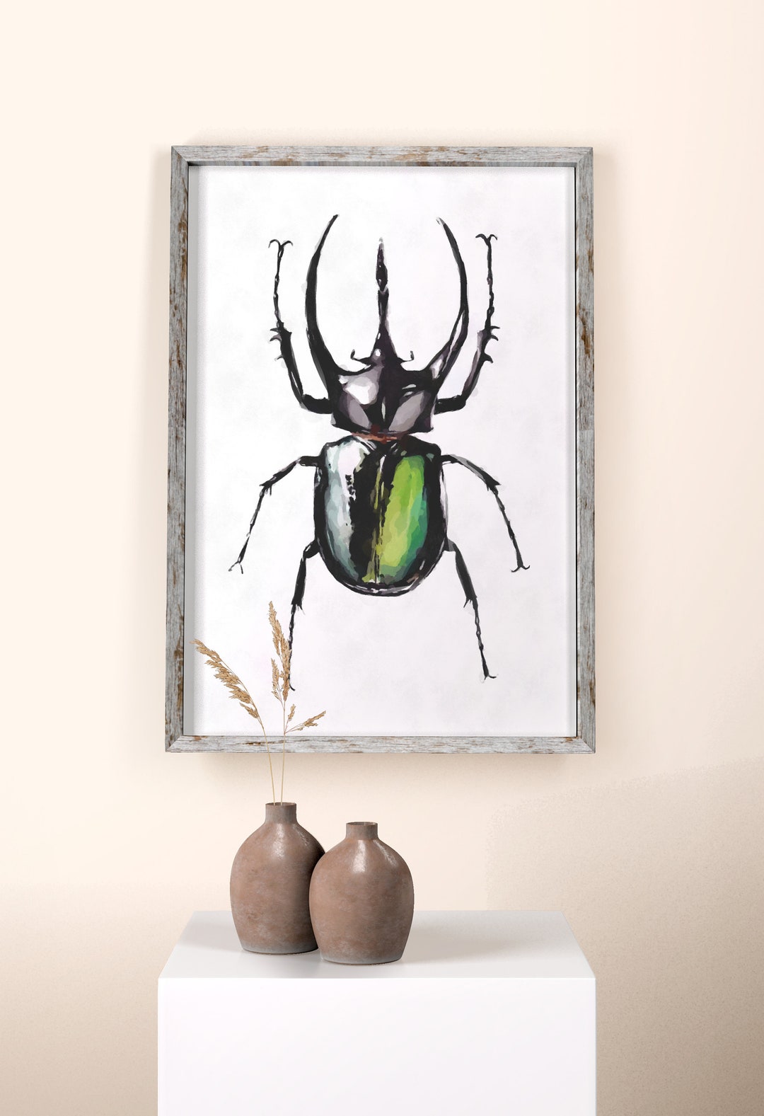 Beetle Wall Art, Bugs Print, Insect Illustration, Green Watercolour ...