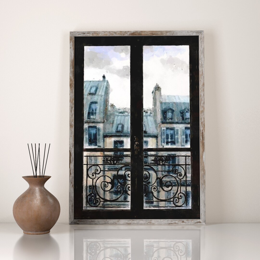 Paris Window Wall Art, Aquarell Window Art, Aquarell Door Print, Door ...