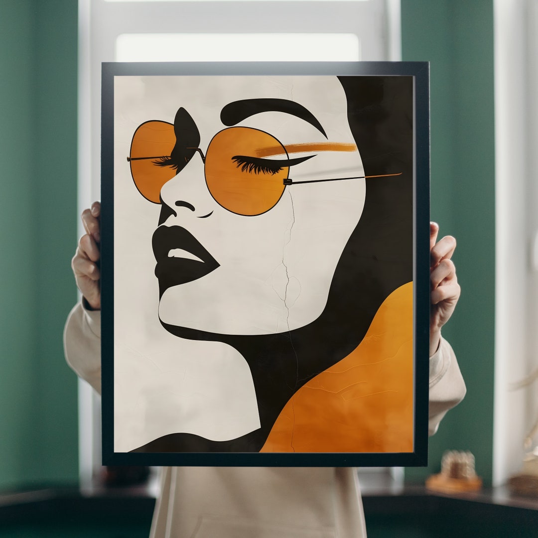 Woman Face Abstract Art, Black Woman Painting, Boho Face Wallart, Black ...