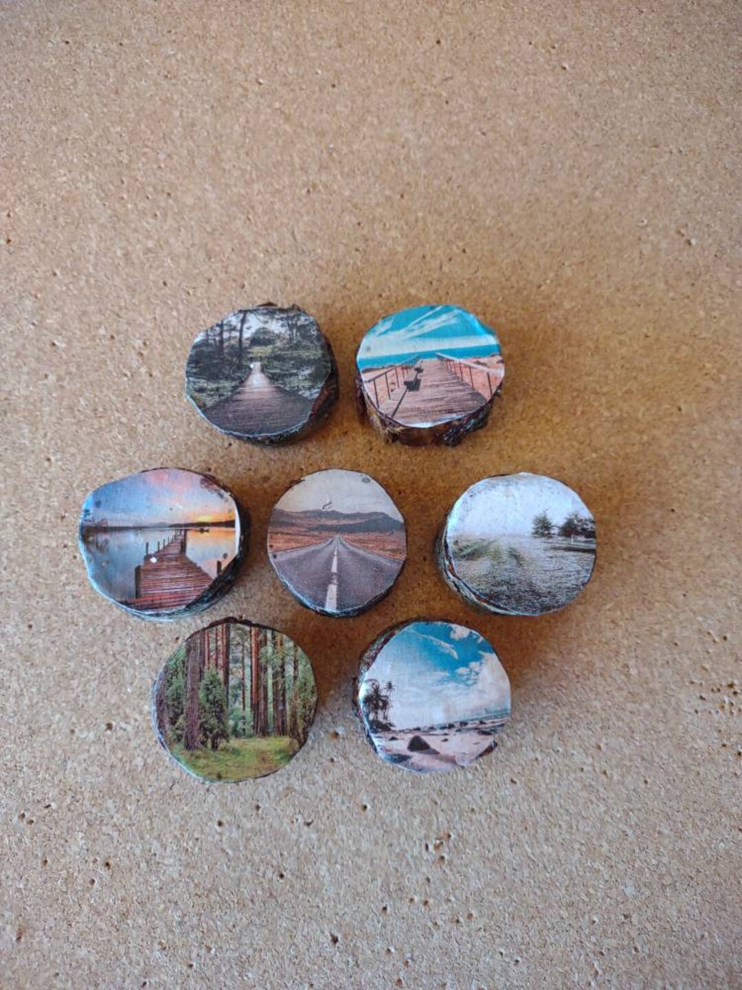 ZEN PATHS Set of 7 Handmade Wood Slice Push Pins Thumb Tacks Relax ...