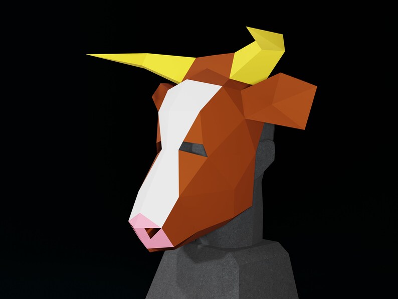 Plantilla PDF de MÁSCARA DE PAPERCRAFT de vaca- Disfraz de mascarada 3D ...