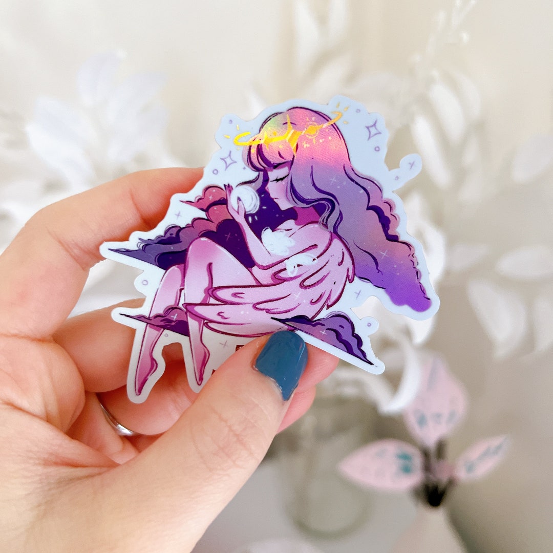 Magic Angel Cloud Girl Sticker • Waterproof Holographic Decal ...
