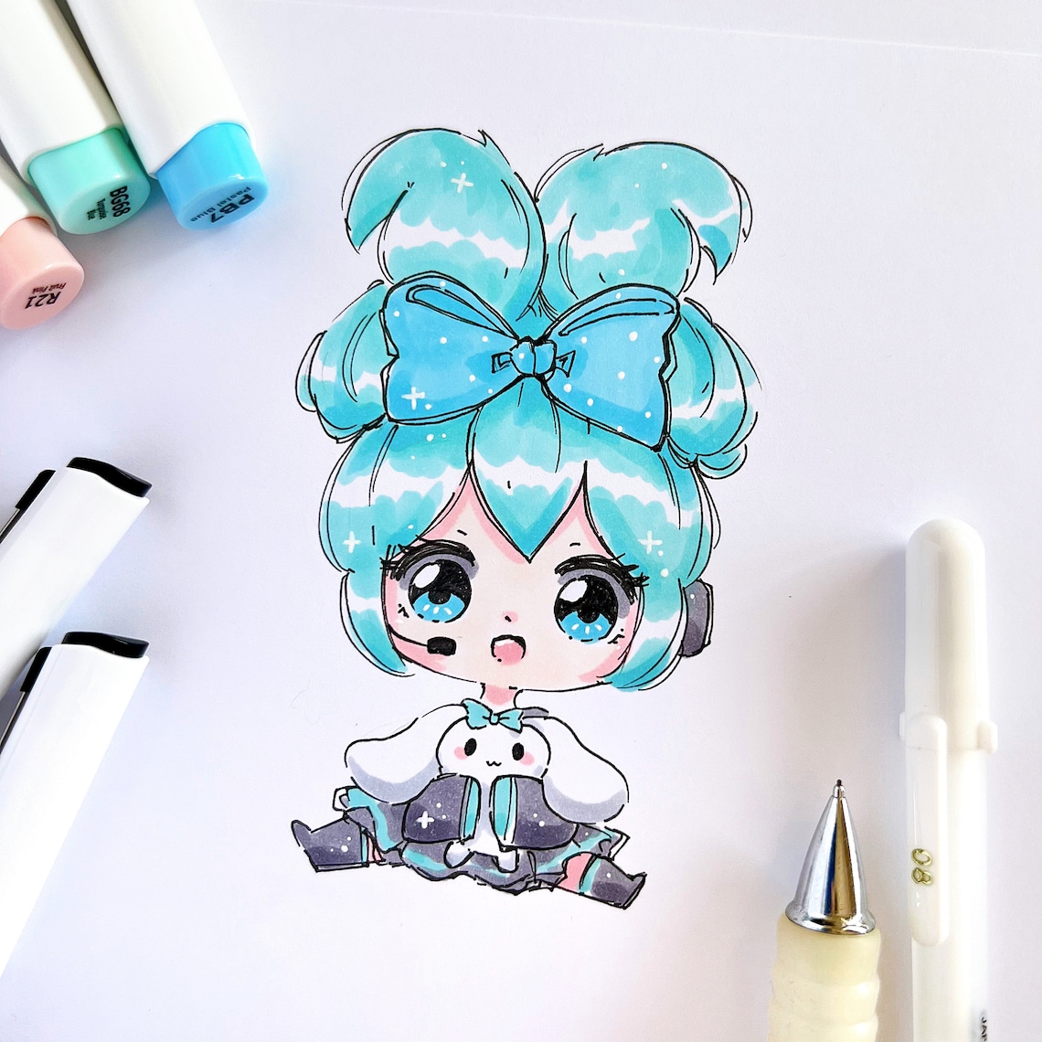 Hatsune Miku x Cinnamoroll Chibi Kawaii Anime Mini Painting - Etsy México