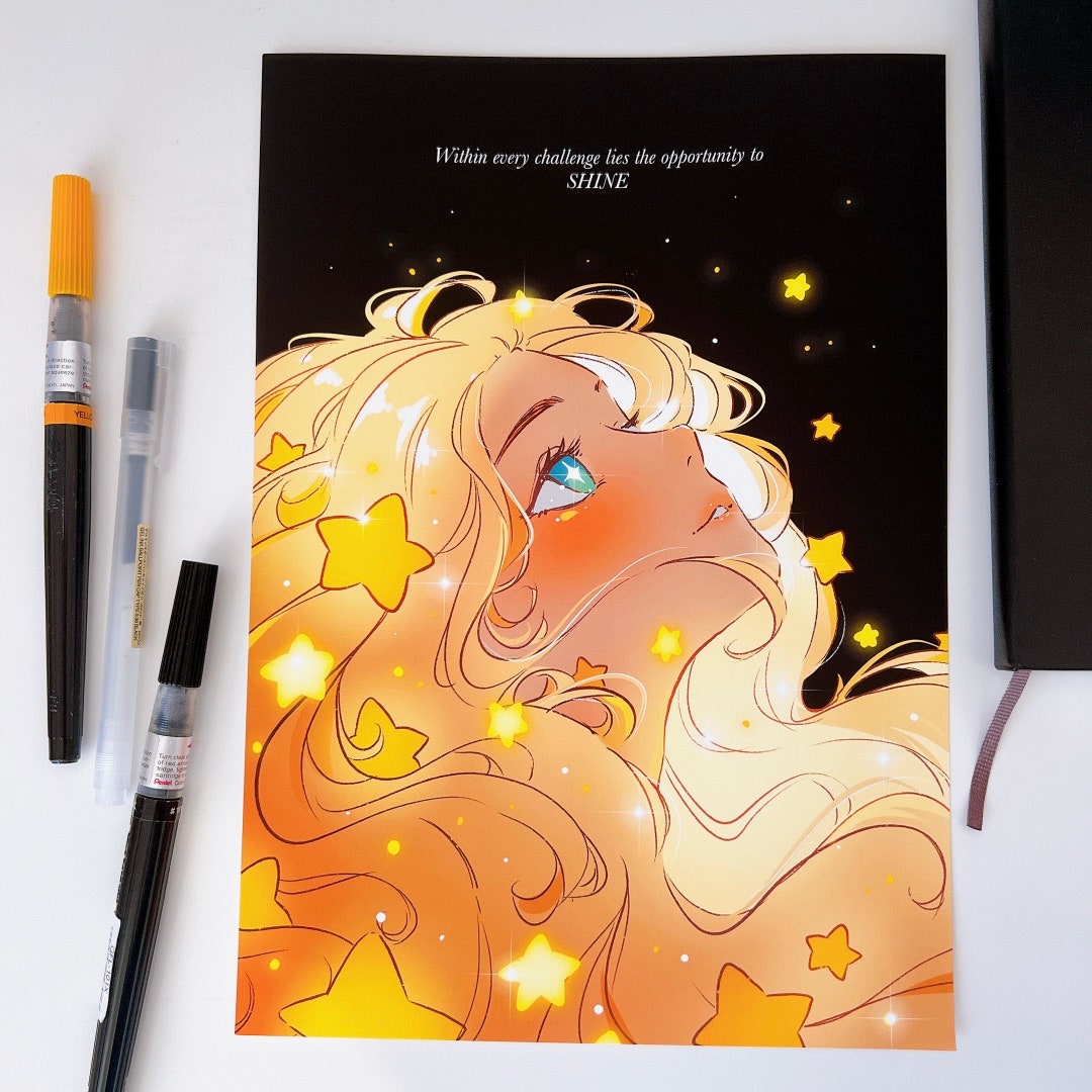 SHINE Print • Celestial Anime Wall Art • Christmas, Birthday, Holiday ...