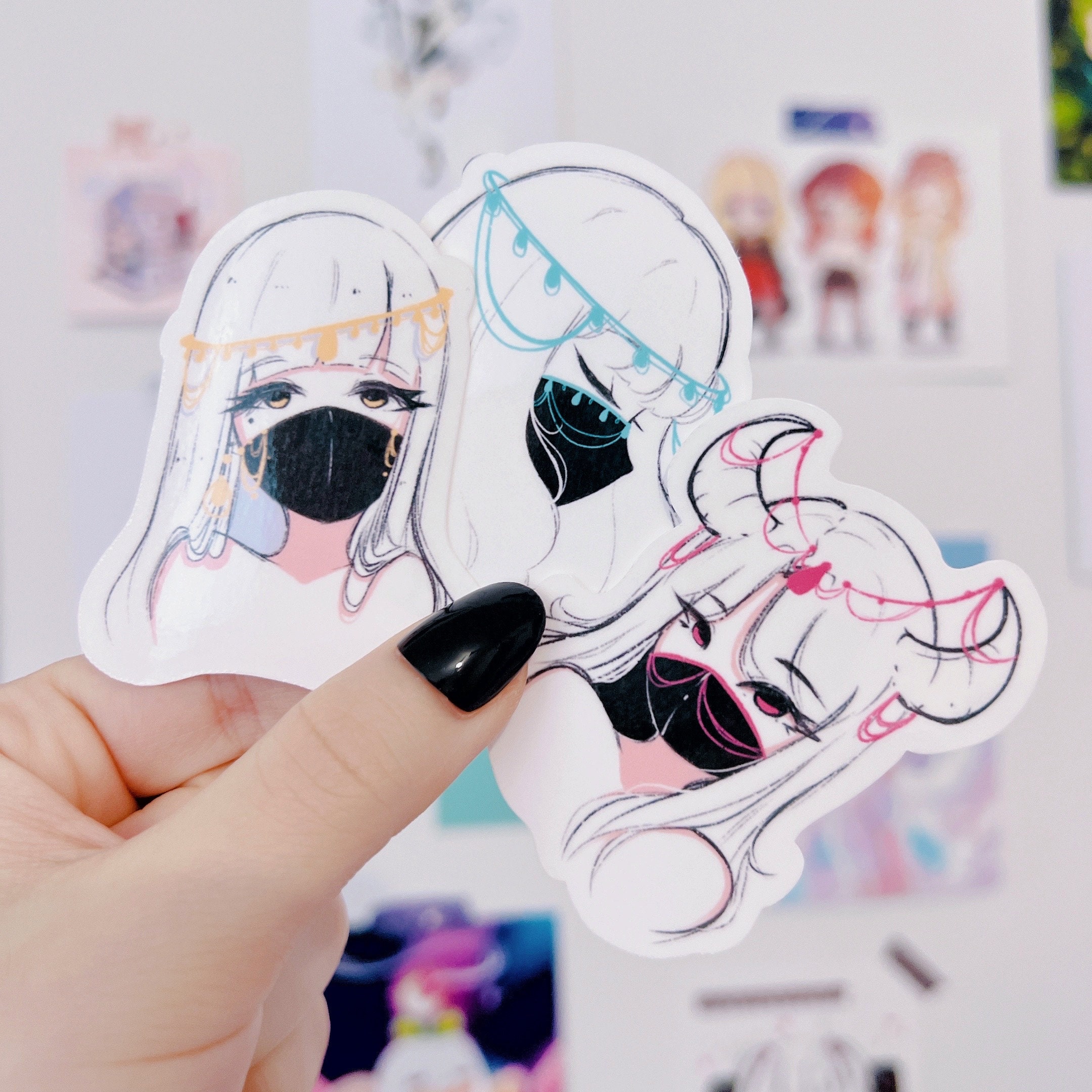 Cute Mask Girl Sticker Glossy Decal Handmade Stickers - Etsy