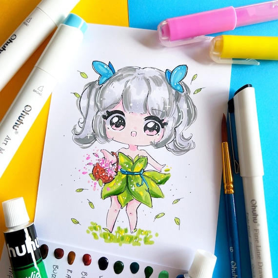 ORIGINAL Chibi Mini Wall Decor Summer Girl Mixed Media Art - Etsy